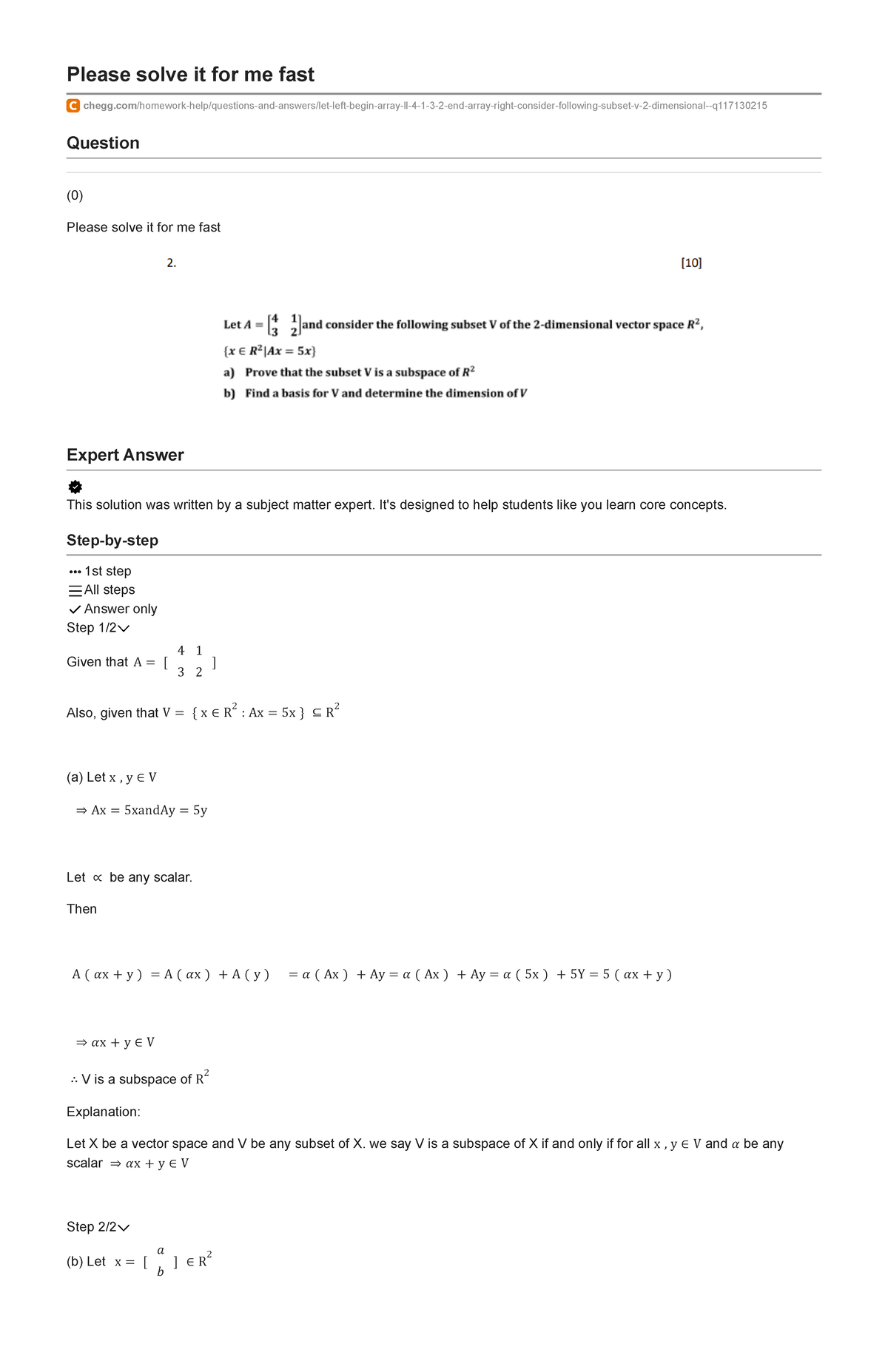 Please solve it for me fast Chegg - Please solve it for me fast - Studocu