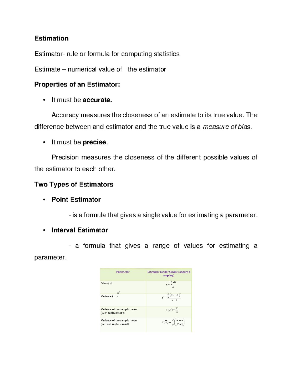 Estimation - Statistical Analysis - Estimation Estimator- rule or ...
