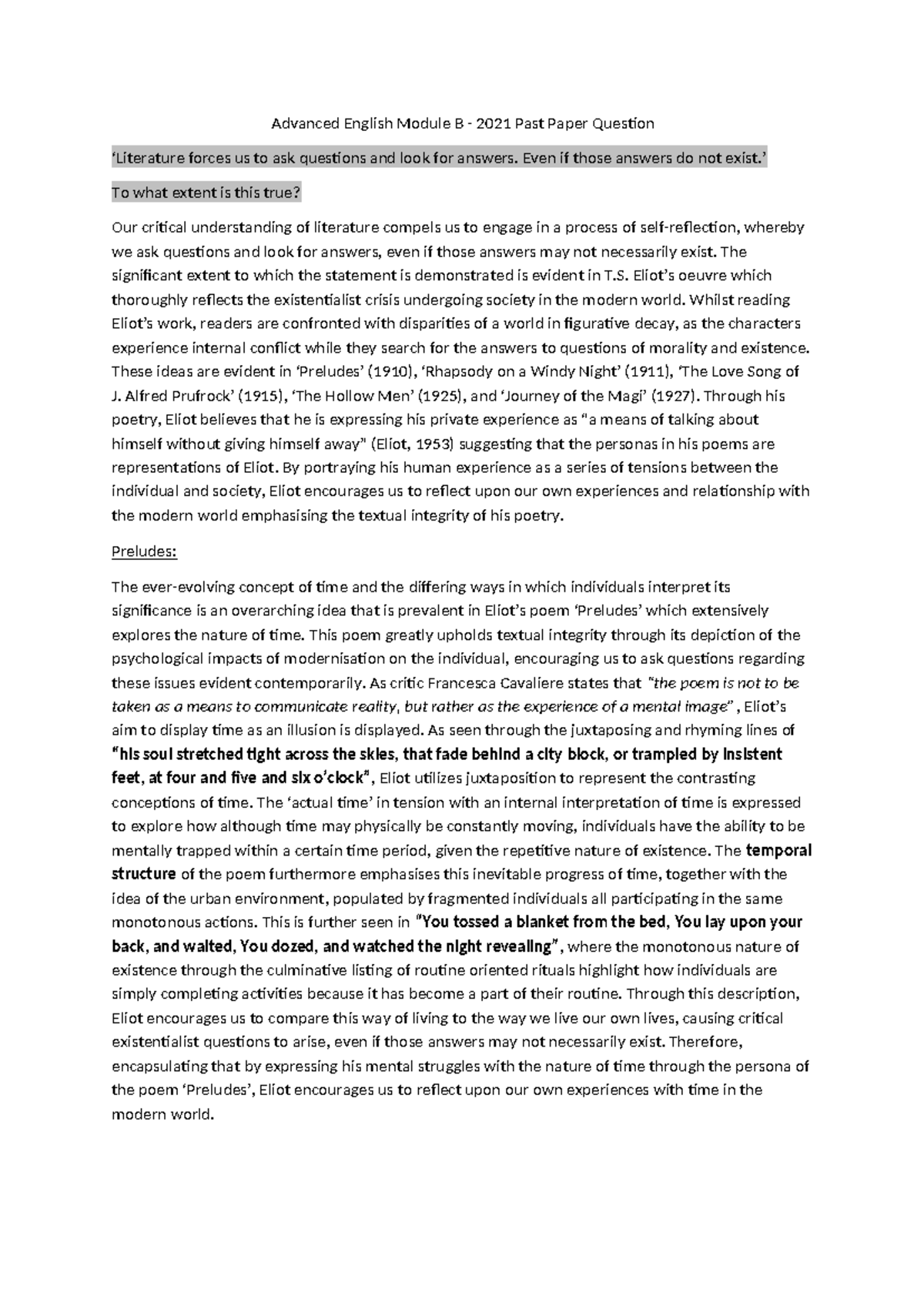 Advanced English Module B - 2021 Past Paper Question - Even if those ...