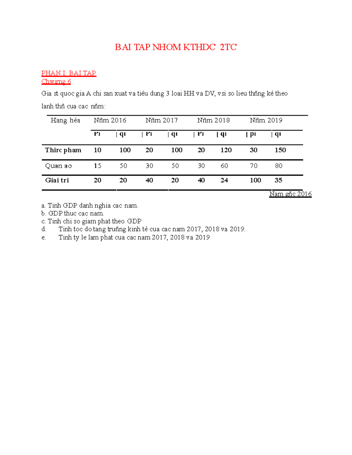 Đề Bài tập nhóm Kthdc 2TC. Lớp 19 - BAI TAP NHOM KTHDC 2TC PHAN I: BAI TAP Chwirng 6 Gia st quoc ...