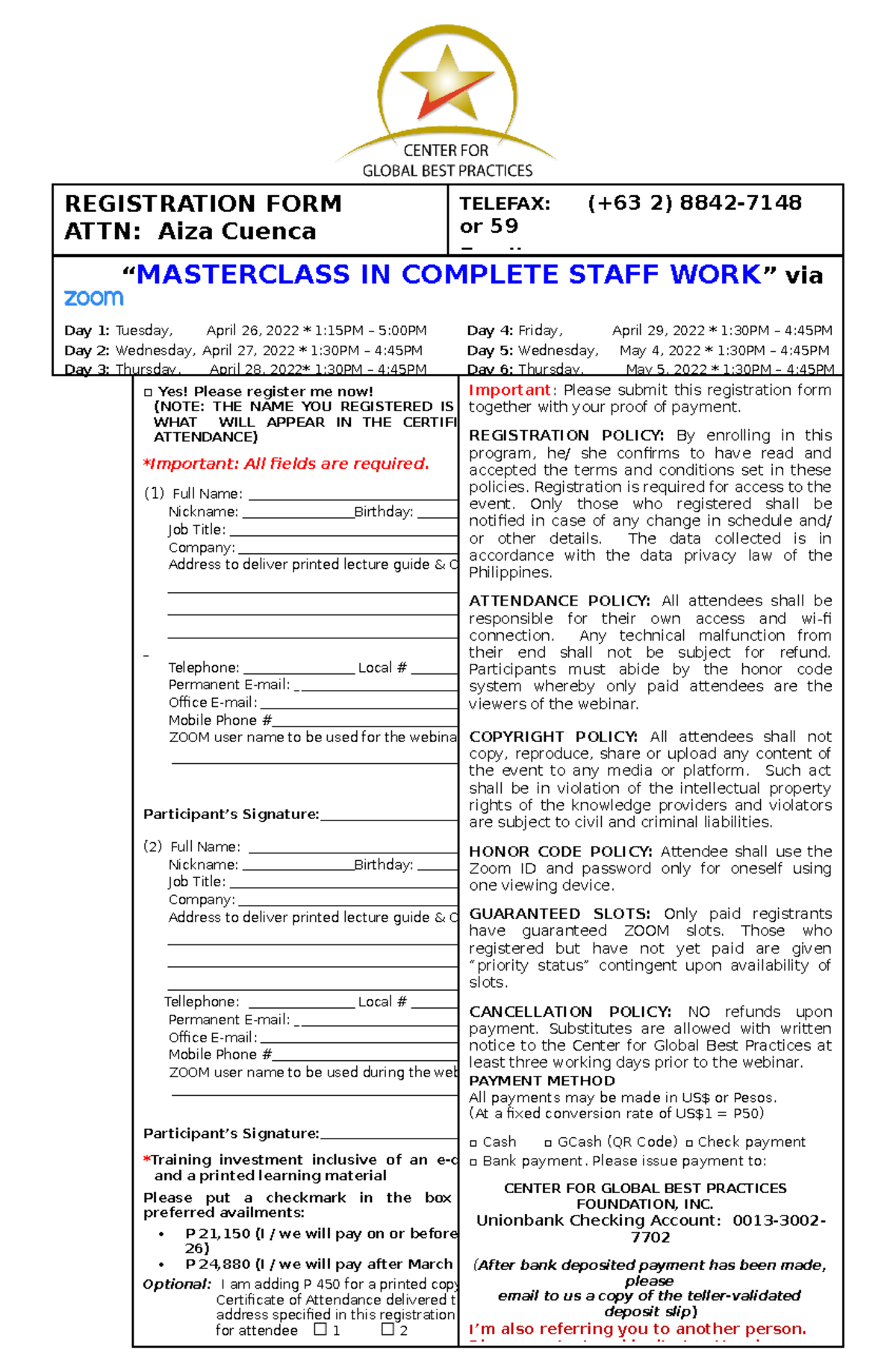CSW2Registrationformwebinar - “MASTERCLASS IN COMPLETE STAFF WORK” via ...