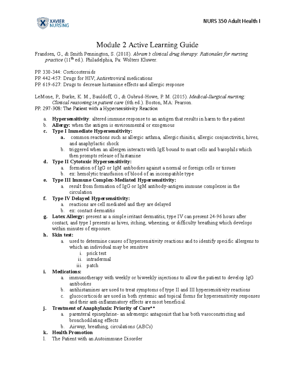 NURS 350-Module 2 ALG - Module 2 Active Learning Guide Frandsen, G ...