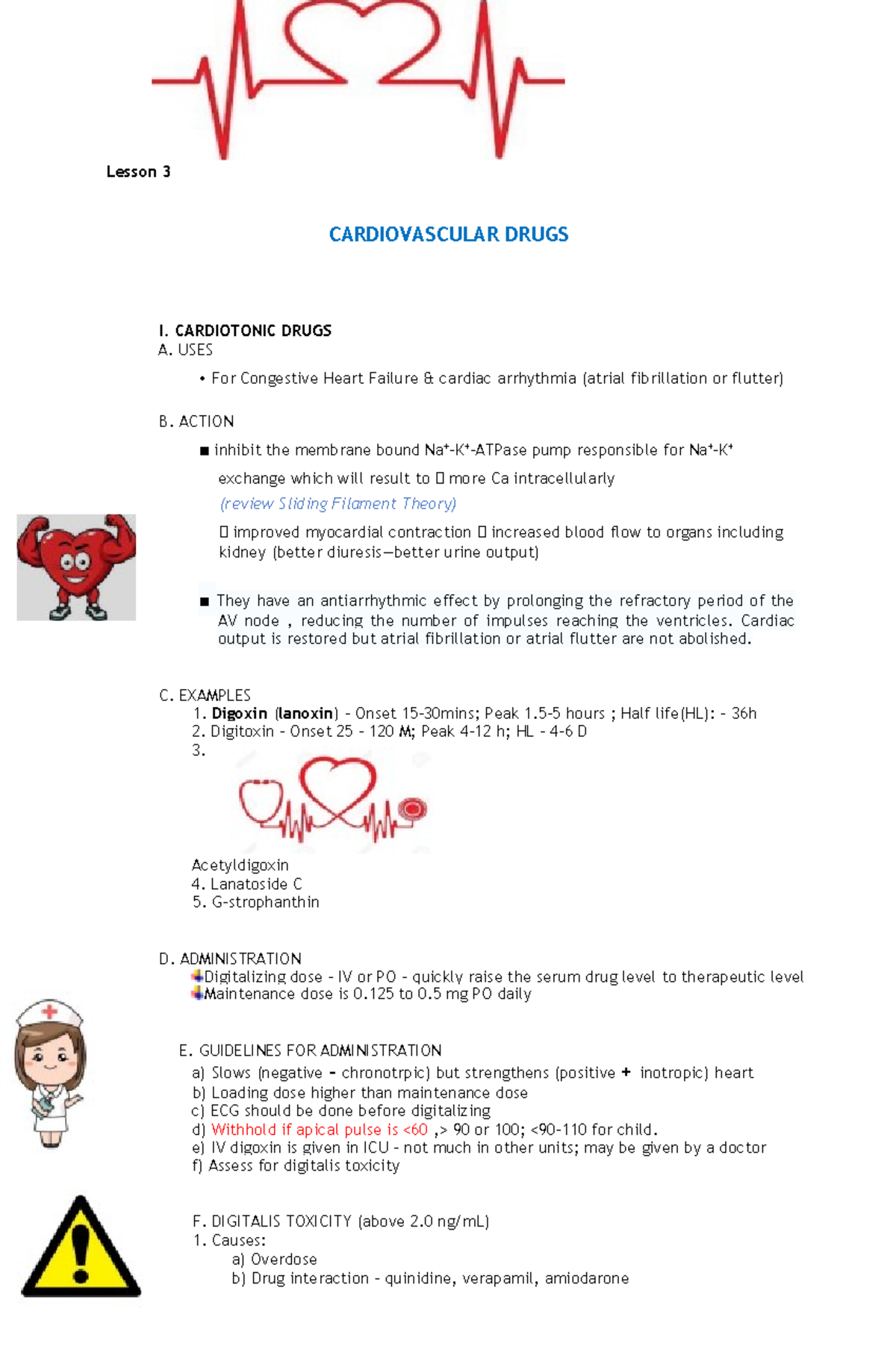 Module 3Lesson 3 Cardiovascular Drugs - Lesson 3 CARDIOVASCULAR DRUGS I ...
