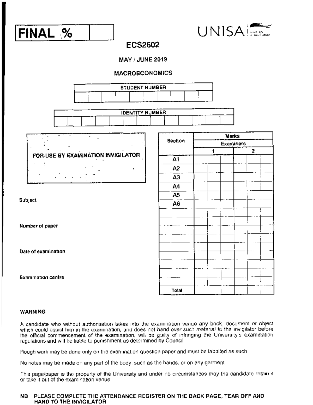Exam 2019, questions - ecs2602 - Studocu