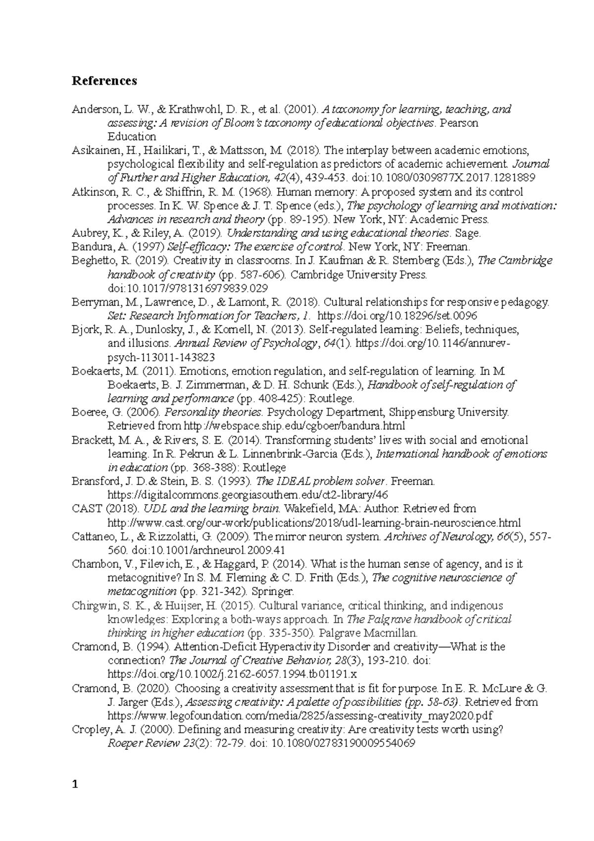 EDUC252 References March 2023 - References Anderson, L. W., & Krathwohl ...