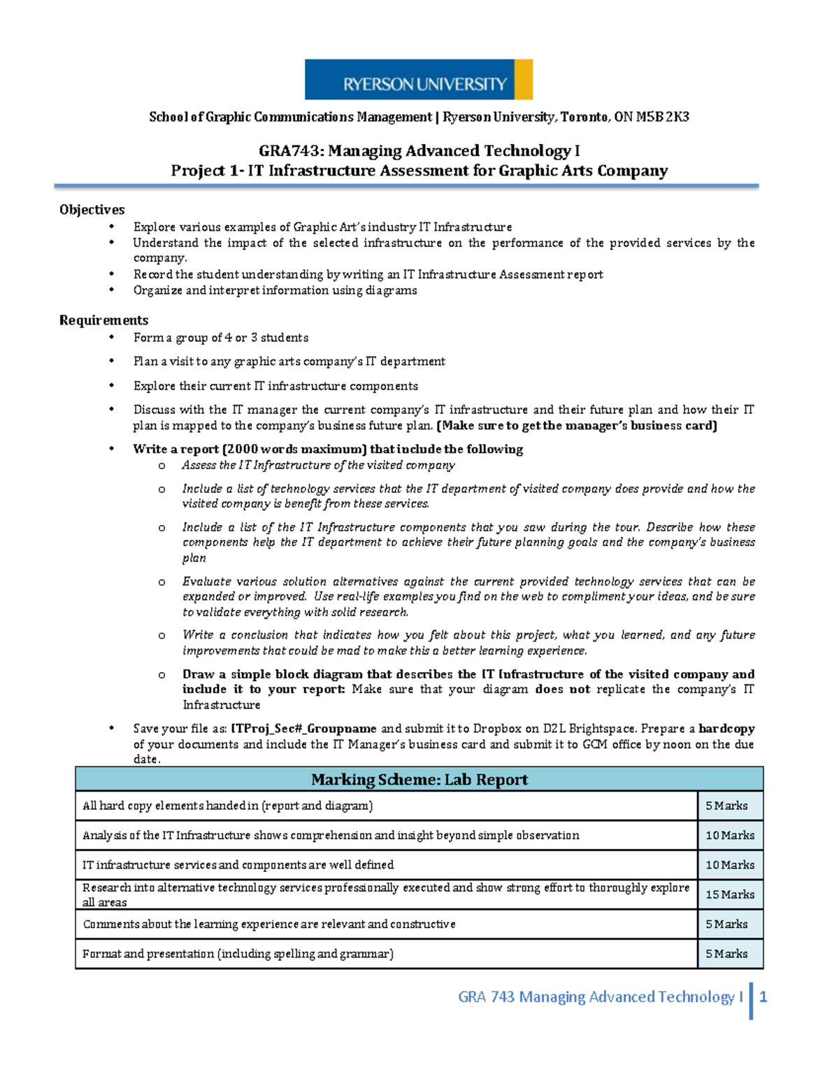 Proj2 Itplan - School of Graphic Communications Management Ryerson ...