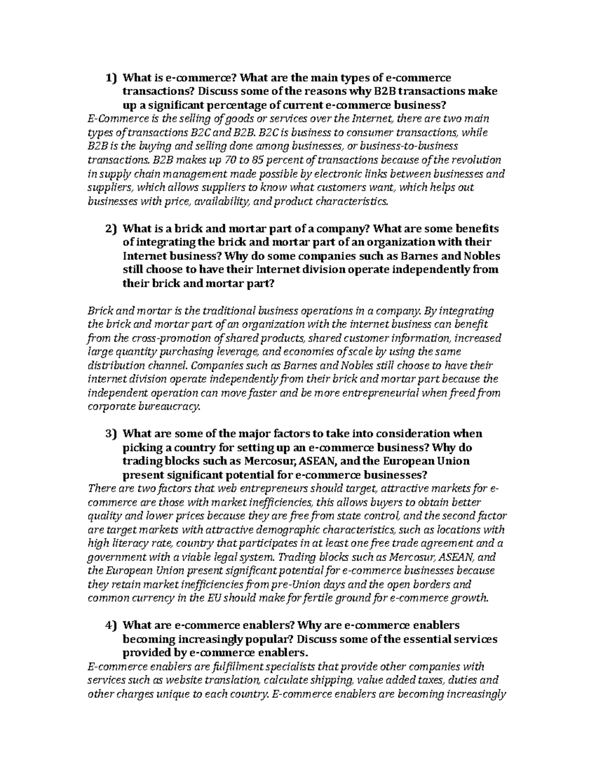 Int. MGMT; Assignment 6 - 1) What is e-commerce? What are the main ...