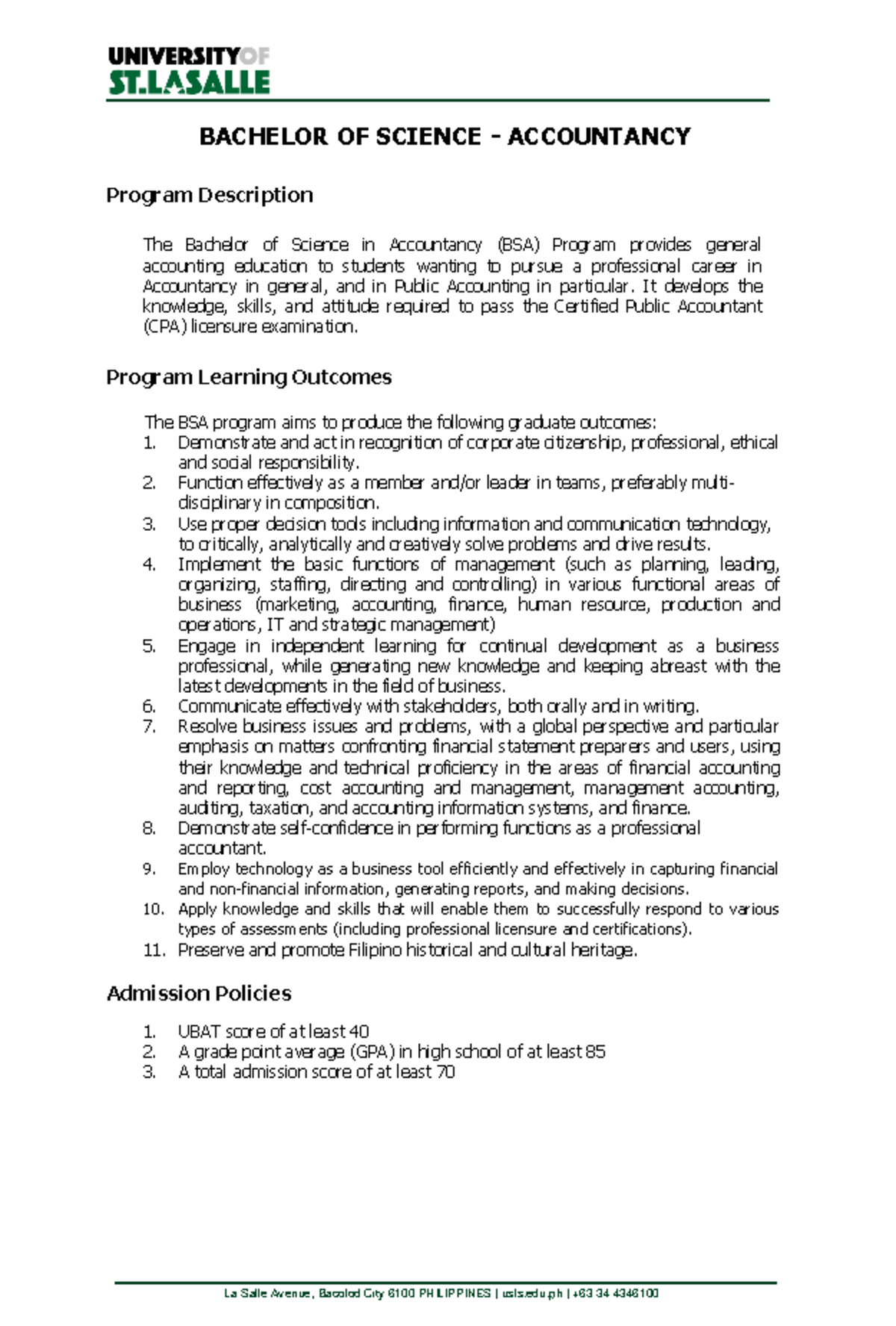 1 - Accountancy 1 - BACHELOR OF SCIENCE - ACCOUNTANCY Program ...