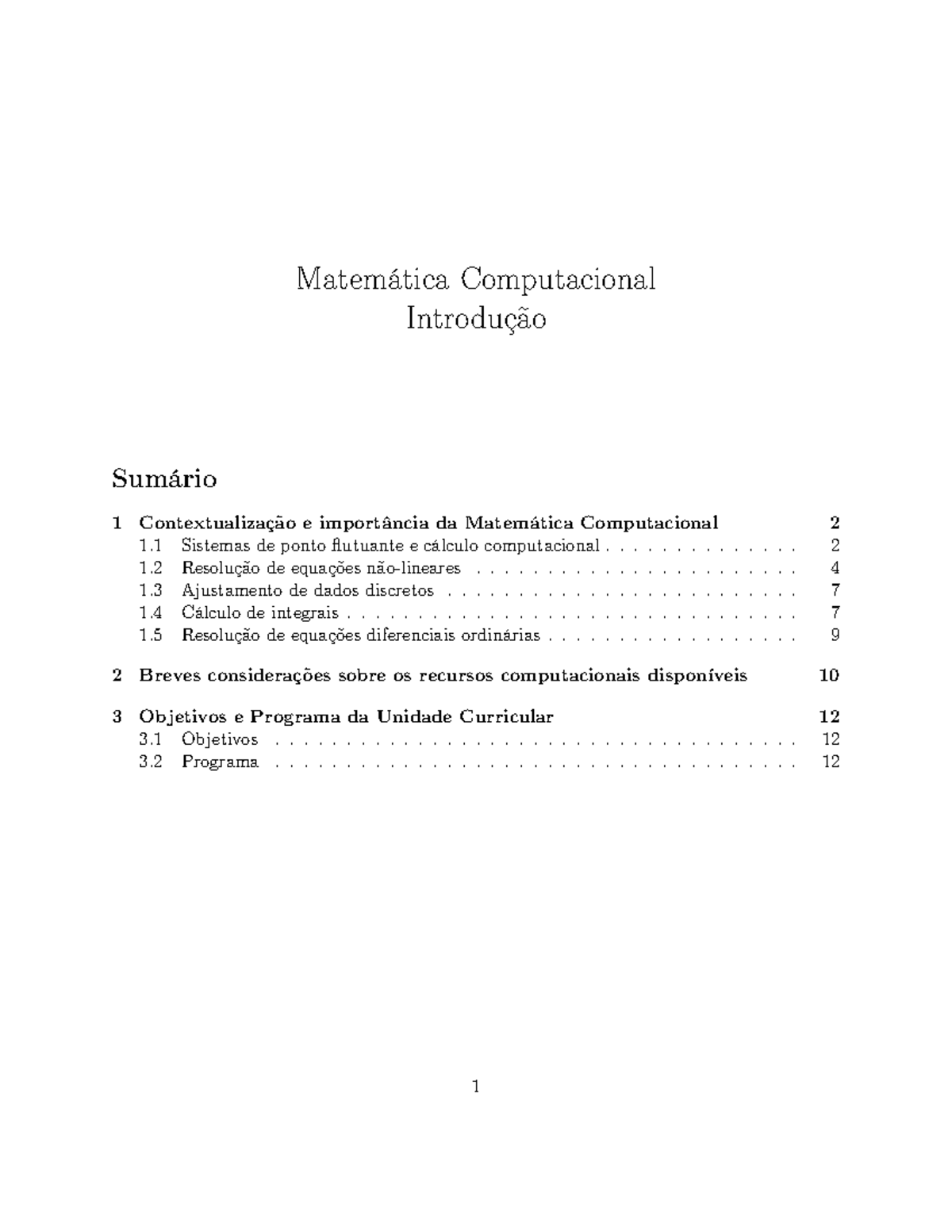 Introd - Matemática Computacional Introdução 1 Contextualização e ...