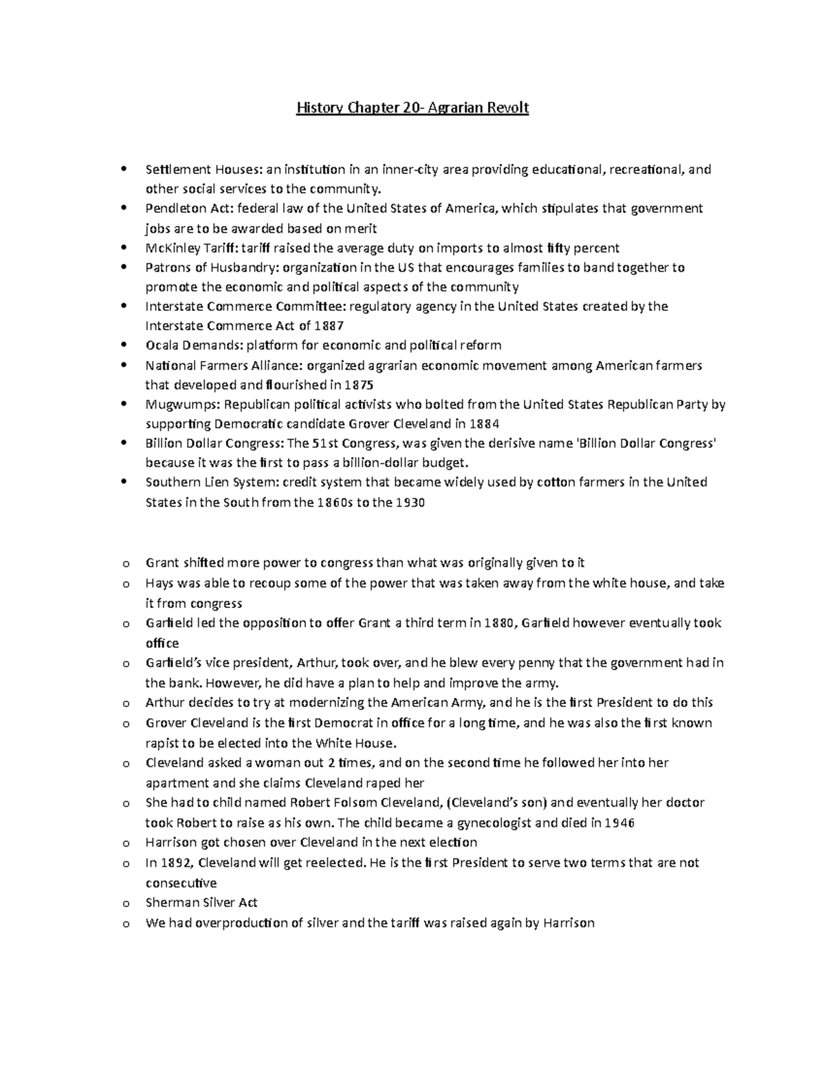 History Chapter 20 - Lecture notes - History Chapter 20- Agrarian ...