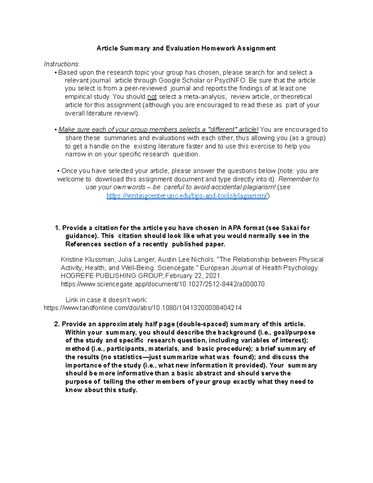 Article summary and evaluation homework - Be sure that the article you ...
