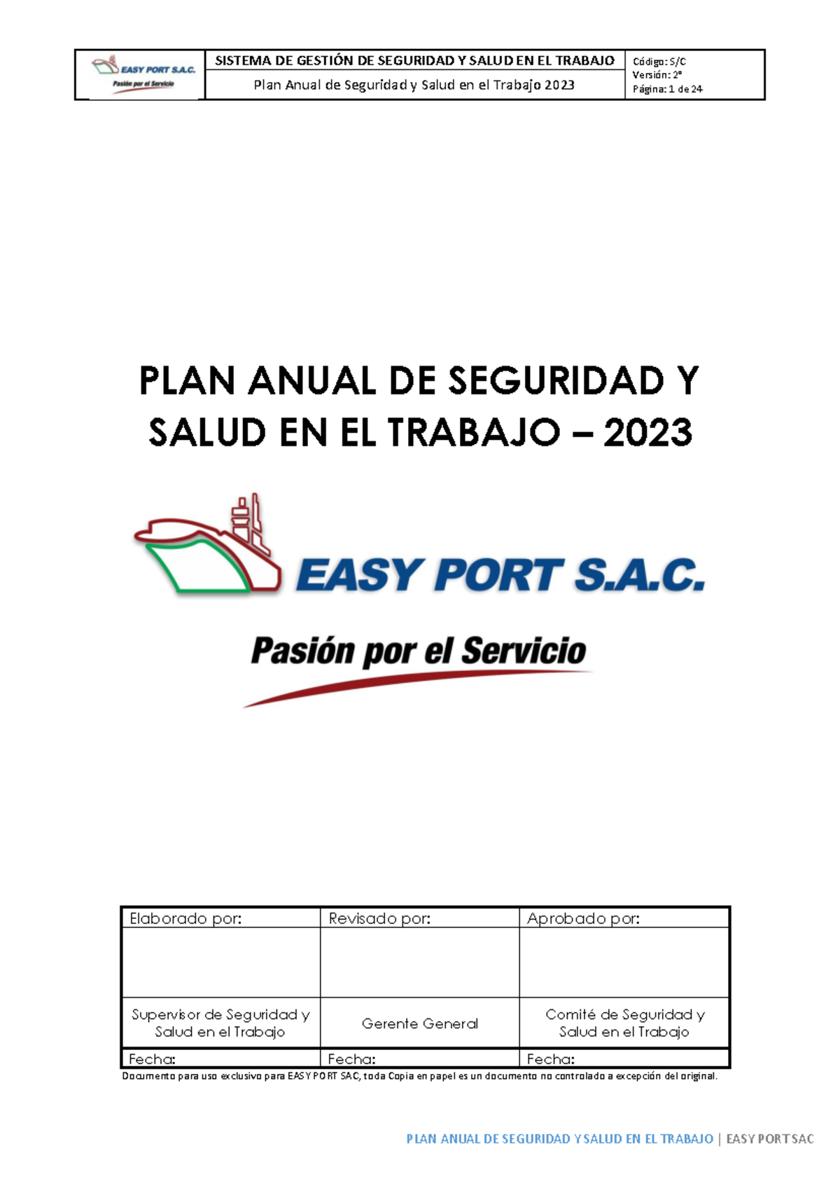 15.PLAN Anual DE Seguridad Y Salud EN EL Trabajo 2023 - Versión: 2 ...