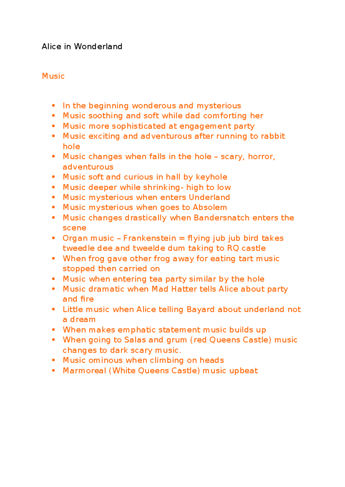 Alice in Wonderland study - Alice in Wonderland Music In the beginning ...