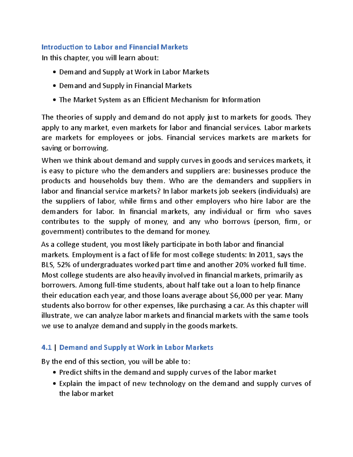 Introduction to Labor and Financial Markets - They apply to any market ...