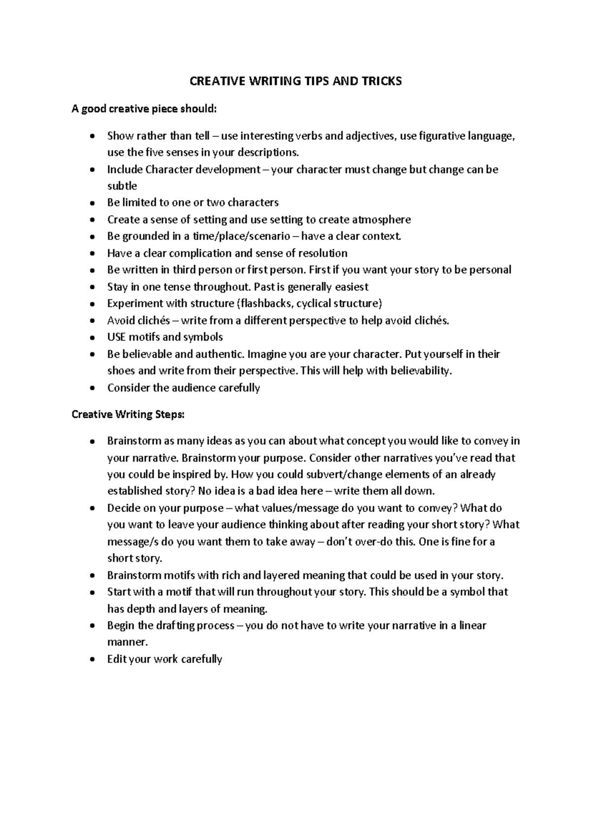 PDF document - CREATIVE WRITING TIPS AND TRICKS A good creative piece ...