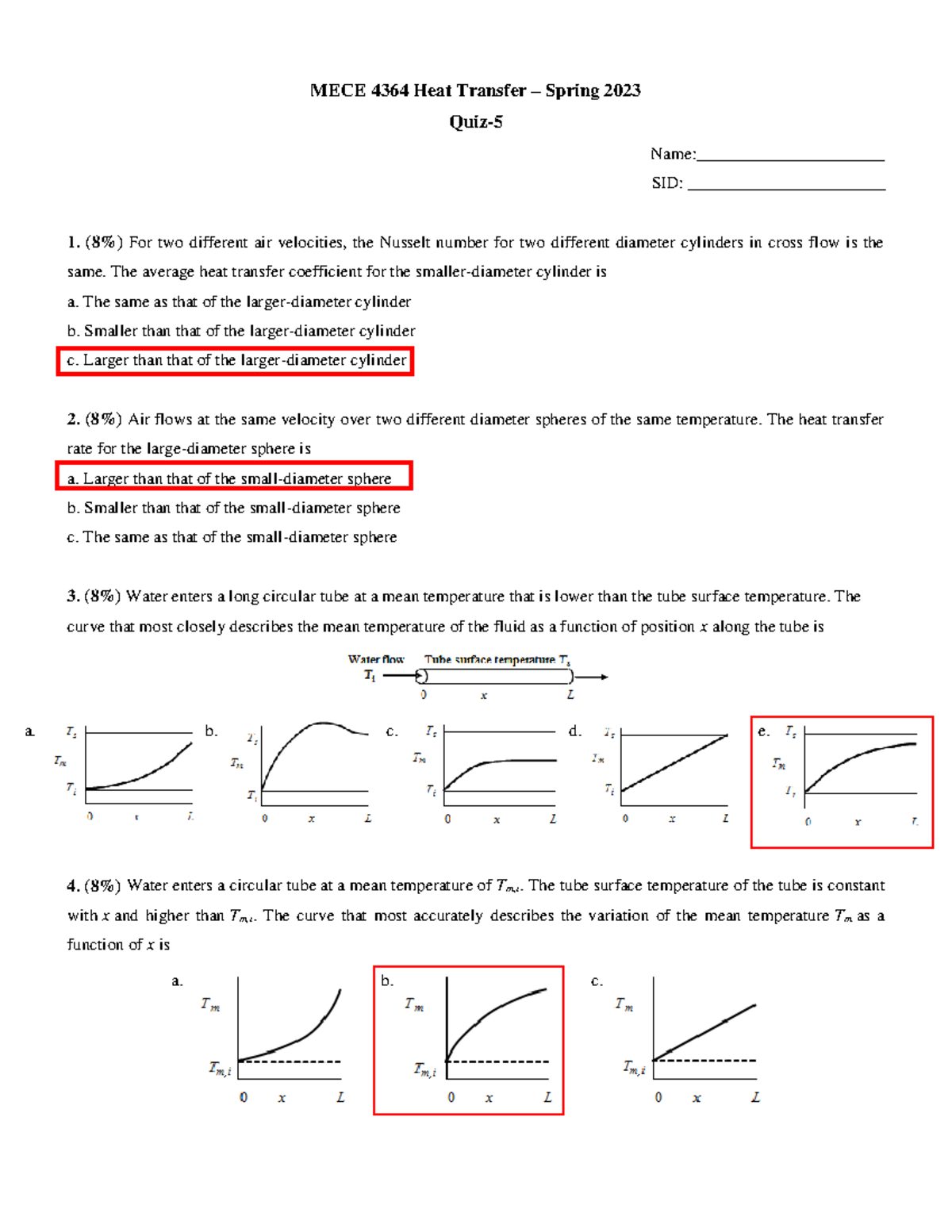 Quiz-5-Solutions - Notes - MECE 4364 Heat Transfer – Spring 2023 Quiz ...
