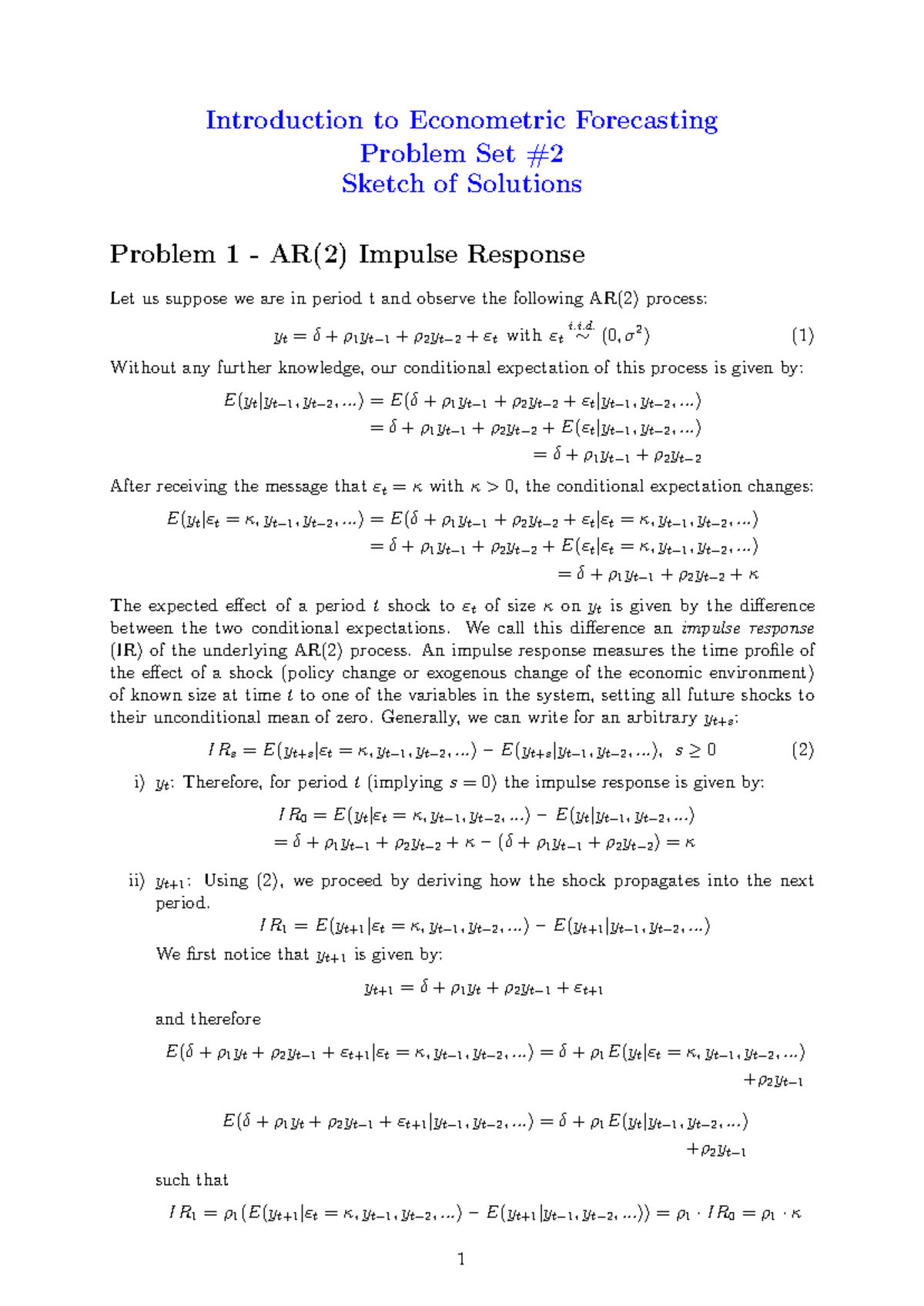 IEFP 2023 Problem Set 2 Solution ARModels - Introduction to Econometric Forecasting Problem Set ...