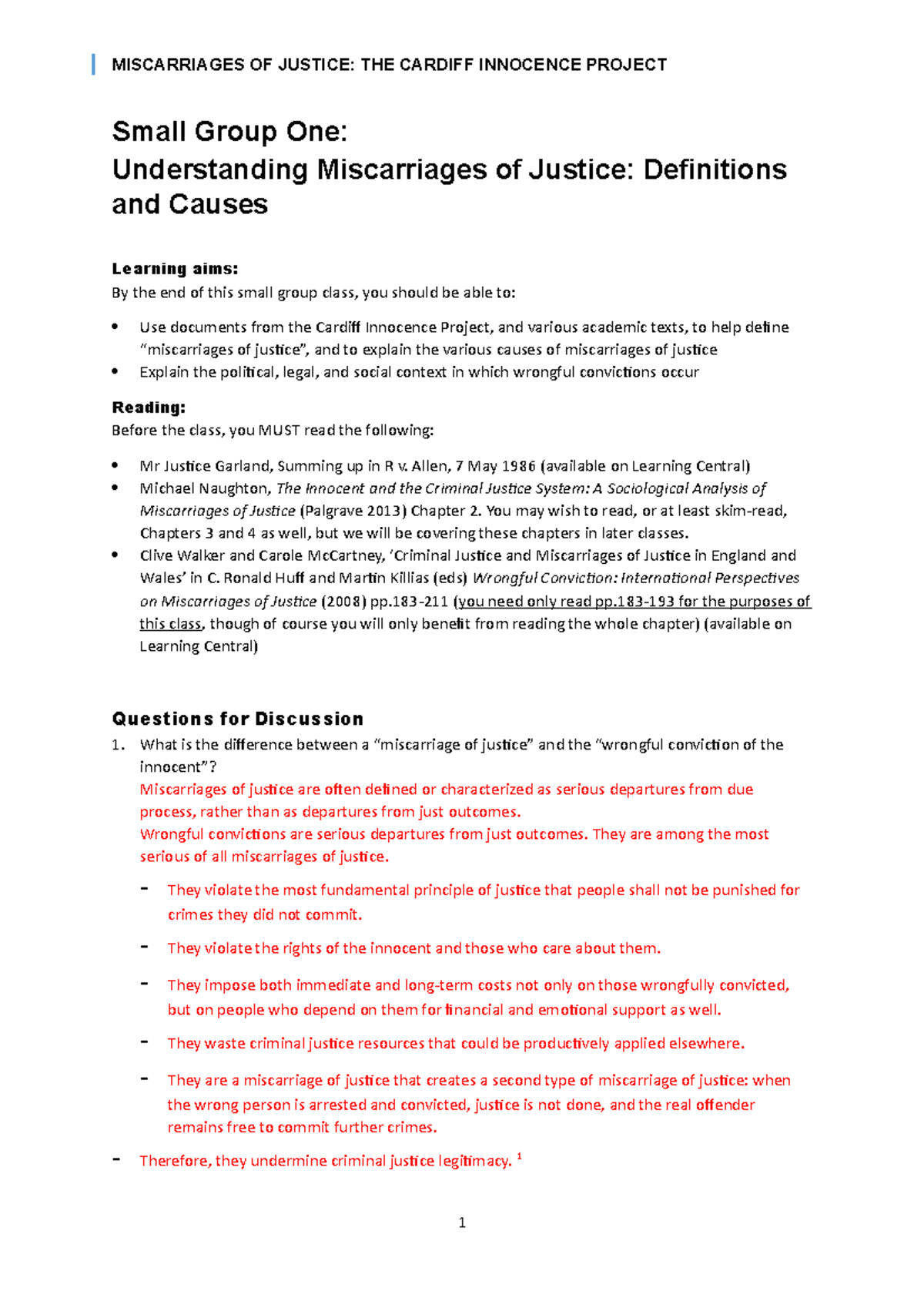 MOJ Tutorial 1 - Small Group One: Understanding Miscarriages of Justice ...