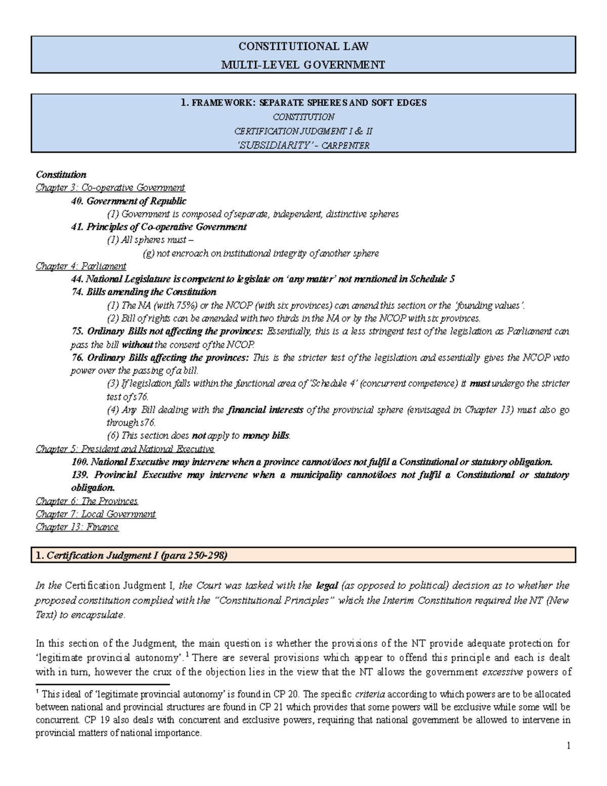 Multi-level Government - CONSTITUTIONAL LAW GOVERNMENT 1. FRAMEWORK ...