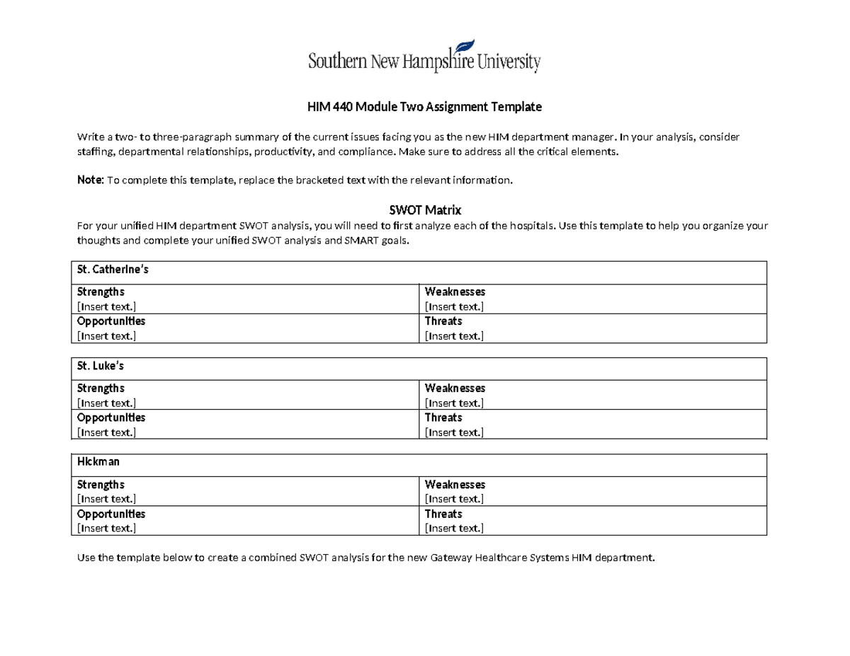 HIM 440 Module Two Assignment Template - HIM 440 Module Two Assignment ...