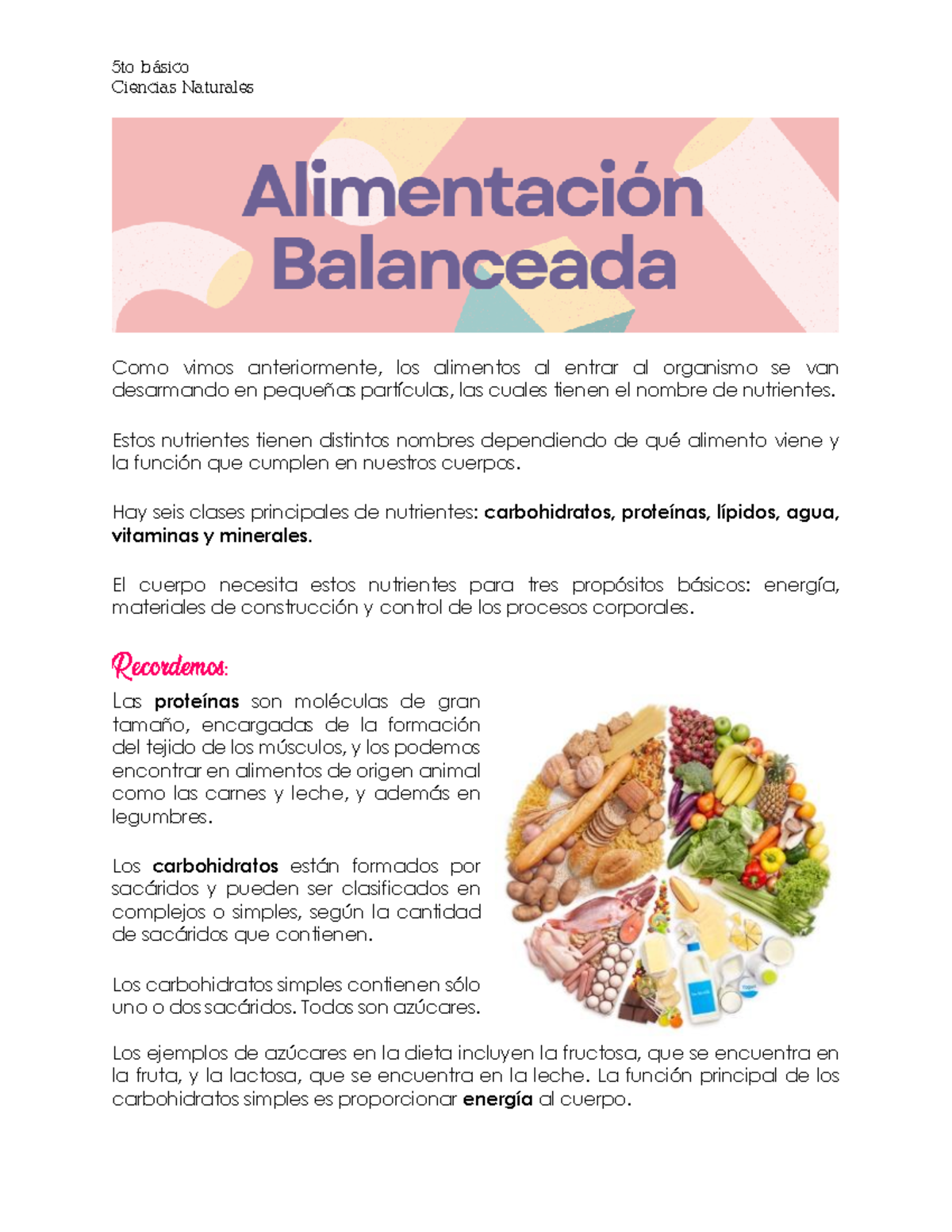 Alimentacion balanceada 5to - Ciencias Naturales Como vimos ...