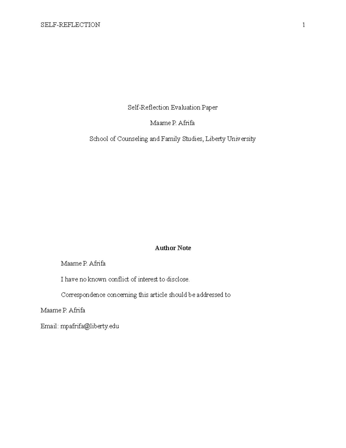 Self Relfection Eval Final Paper - Self-Reflection Evaluation Paper ...