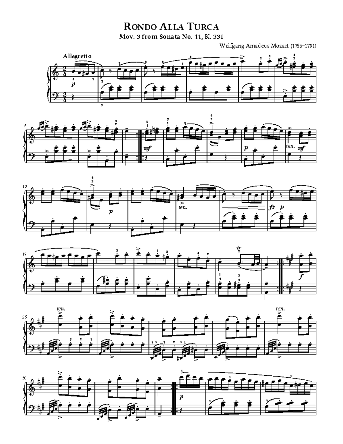 Complete Score - Piano Sonata No.11 in A major, K.331 300i (Mozart ...