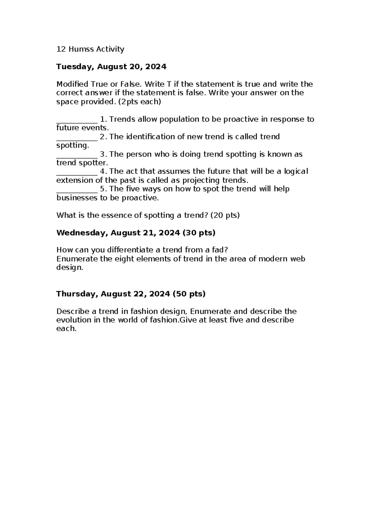 12 Humss Activity - lecture notes - 12 Humss Activity Tuesday, August ...