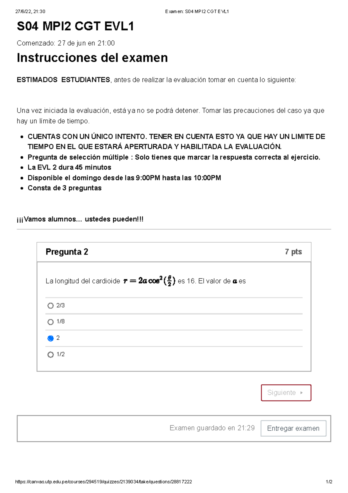 Examen S04 MPI2 CGT EVL1 pre2 - 27/6/22, 21:30 Examen: S04 MPI2 CGT EVL - Studocu