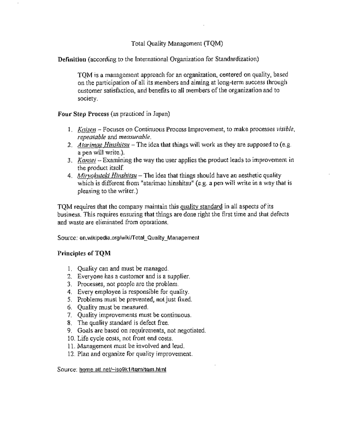 Lecture notes, lectures 13 - total quality management - GMGT 2070 - Studocu