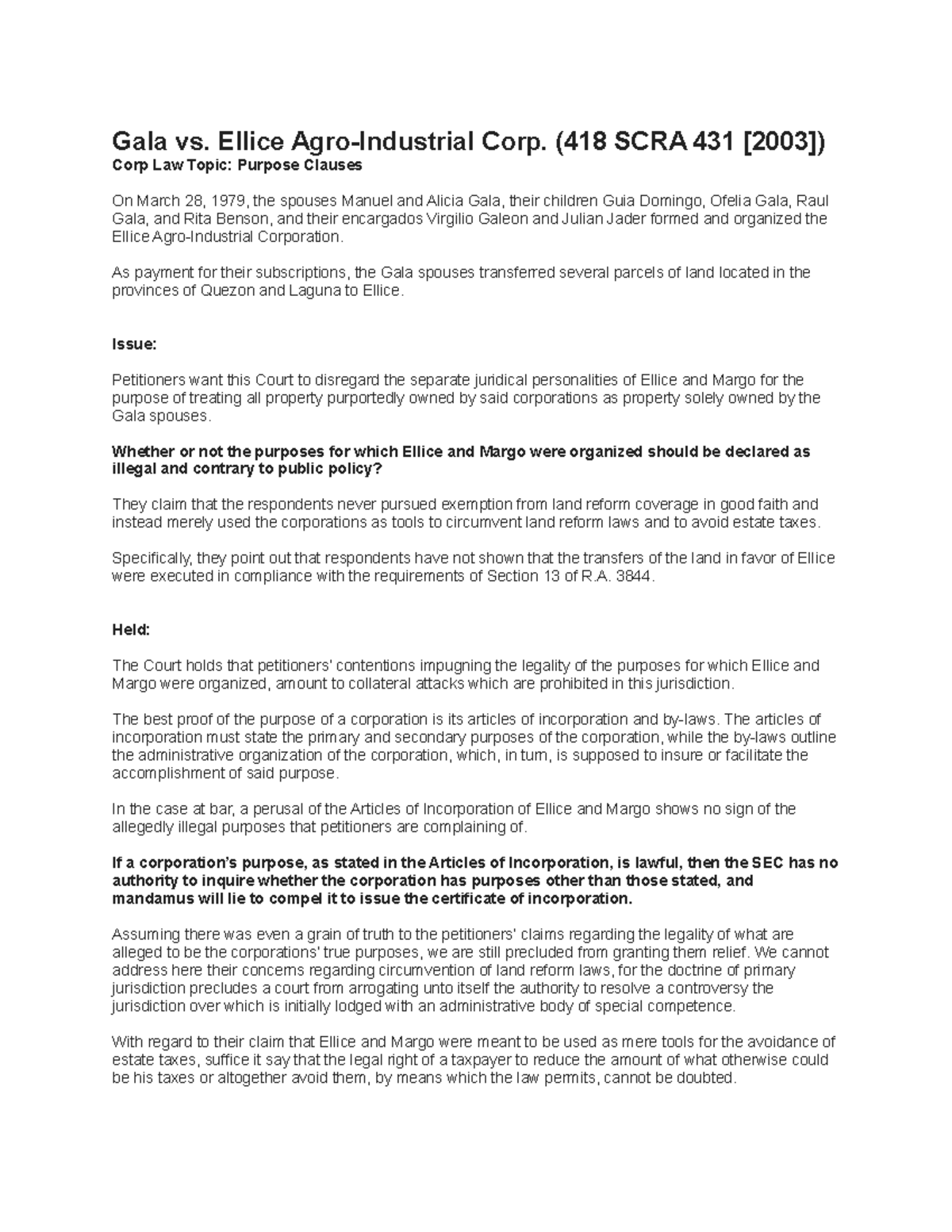 Gala - short coursework in case samples - Gala vs. Ellice Agro ...