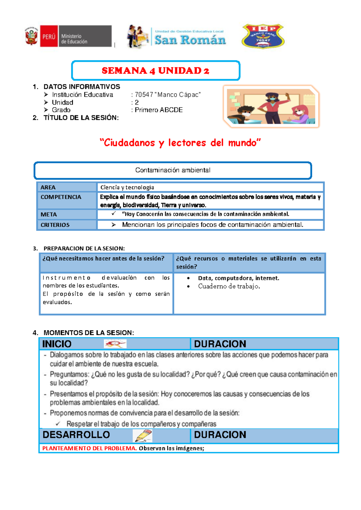 ACT. Semana 4 Unidad 2 Ciencia Y Ambiente - 1. DATOS INFORMATIVOS ...