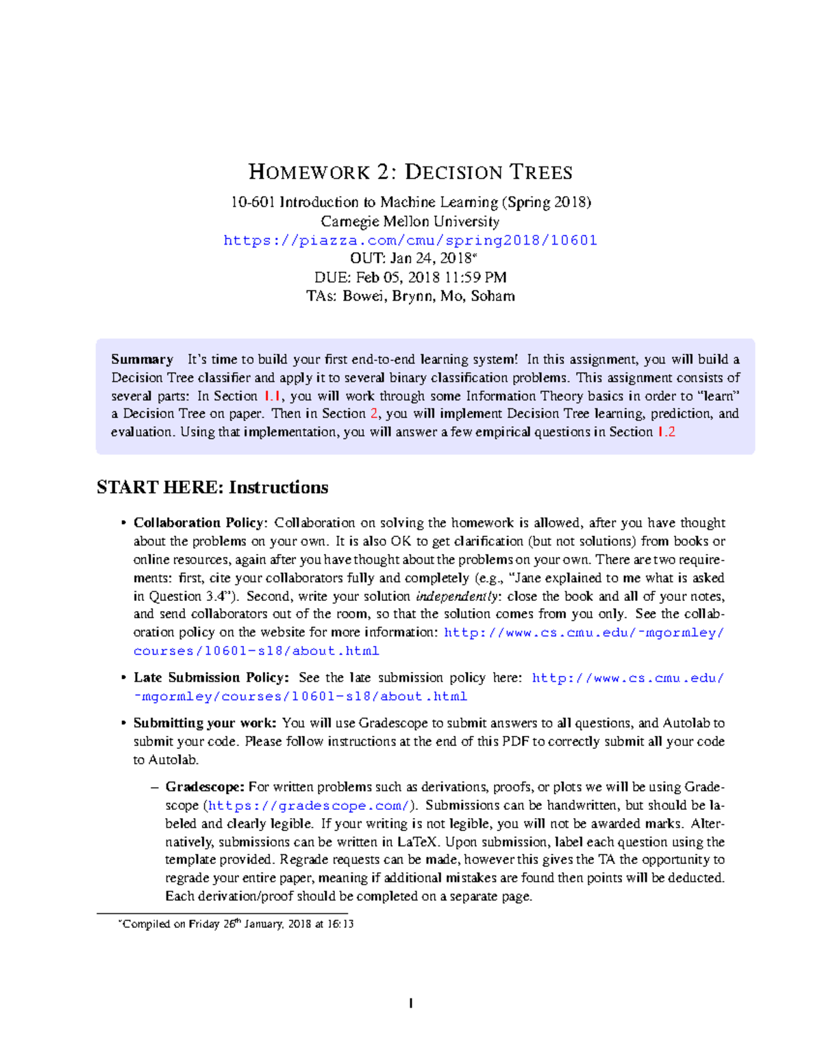 Decision Trees Introduction to Machine Learning Homework - Studocu