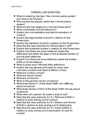 Large Group 4 Questions - LARGE GROUP 4 CRIMINAL LAW QUESTIONS Explain ...