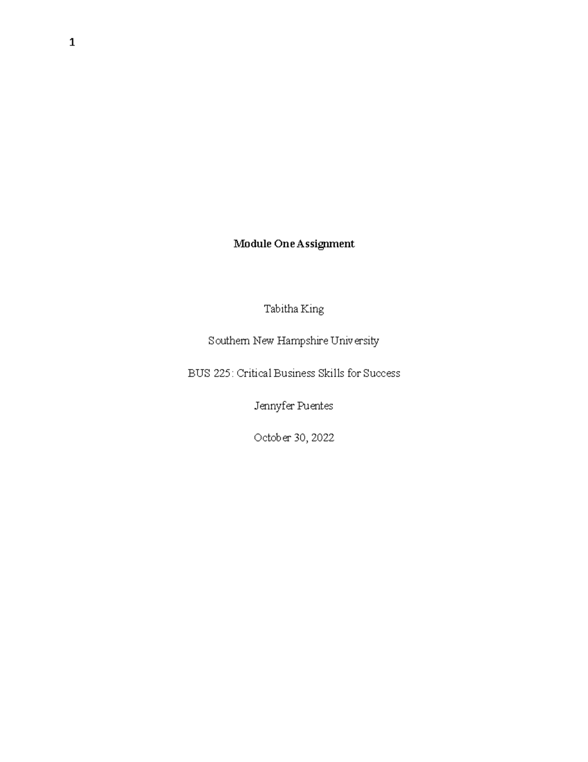 BUS225 Module One Assignment - Module One Assignment Tabitha King ...