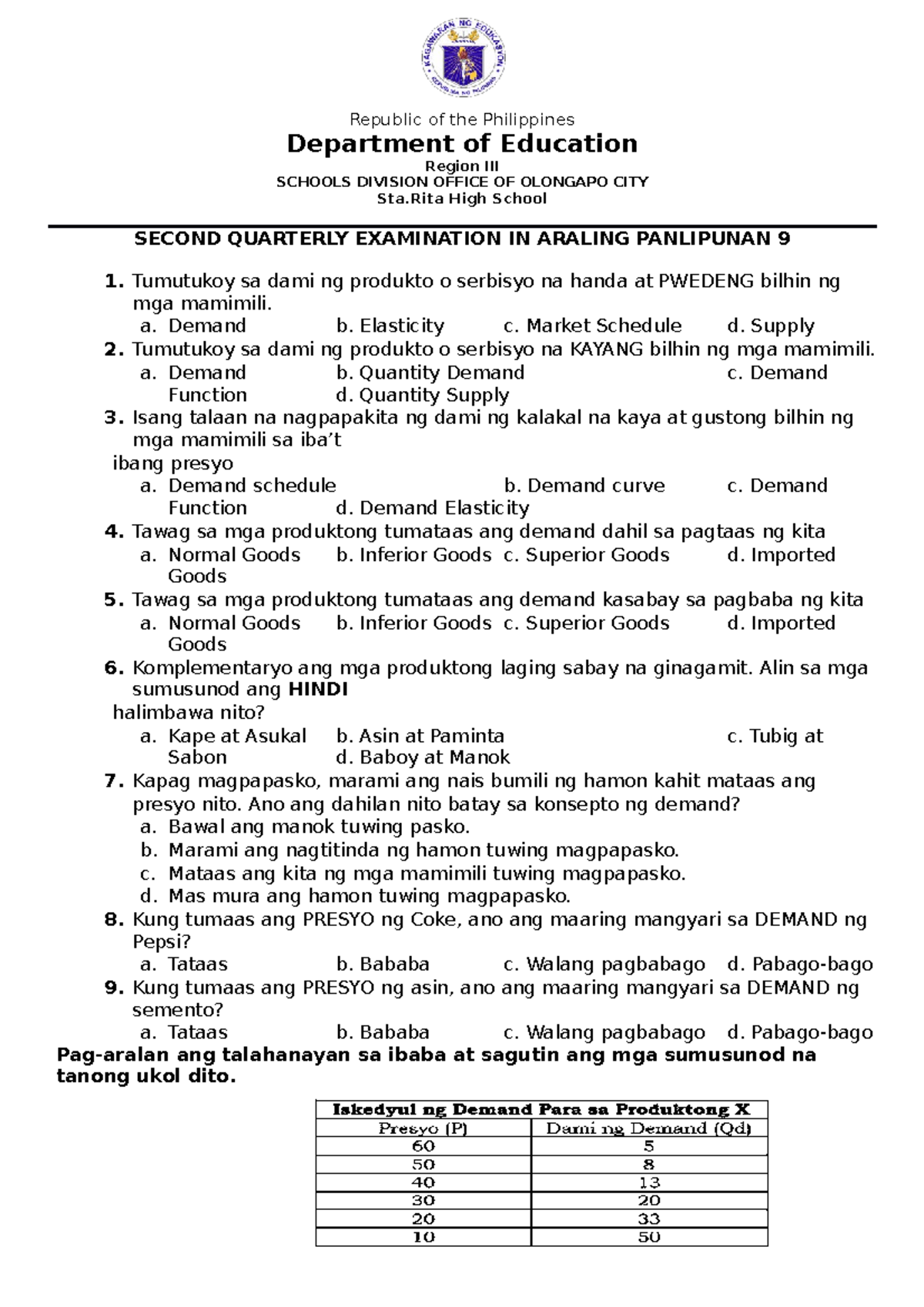 Grade-9-AP.2nd.Grading-Exam.With-TOS - Republic of the Philippines Department of Education ...