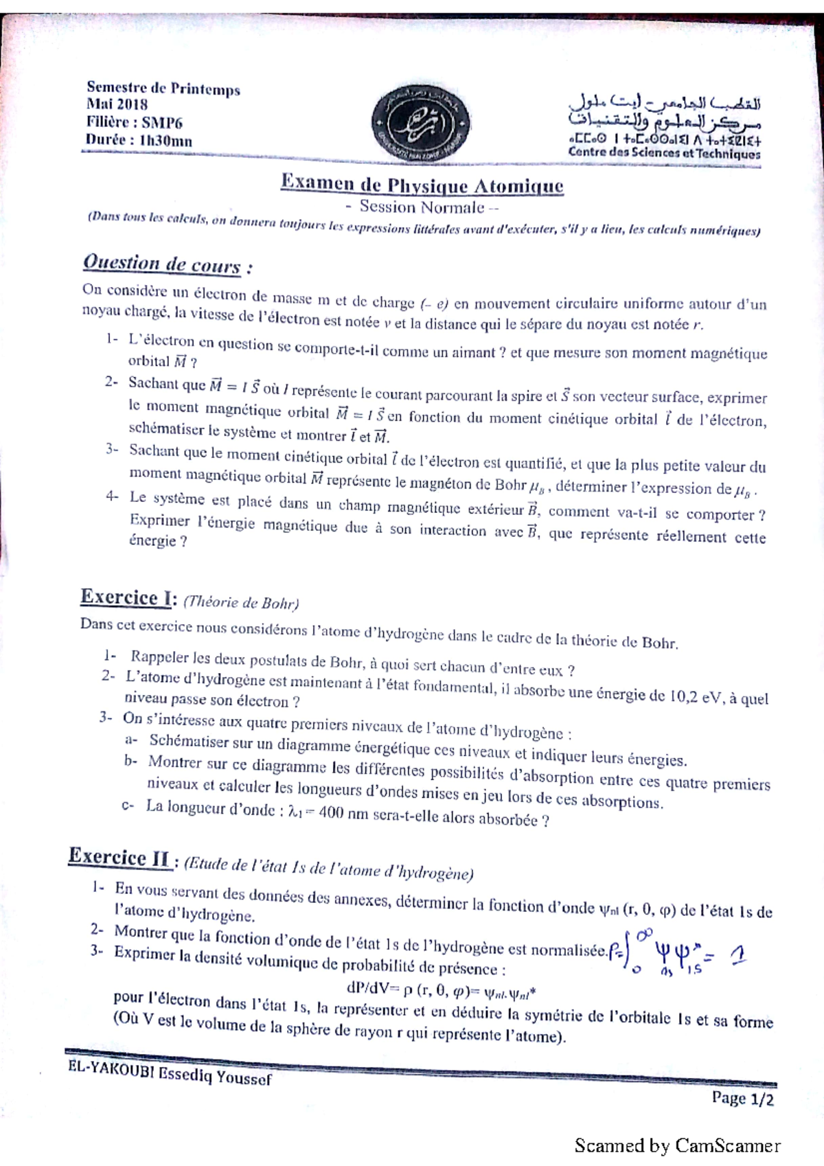 Examens Smp Pf 6 - Physique Atomique - Studocu