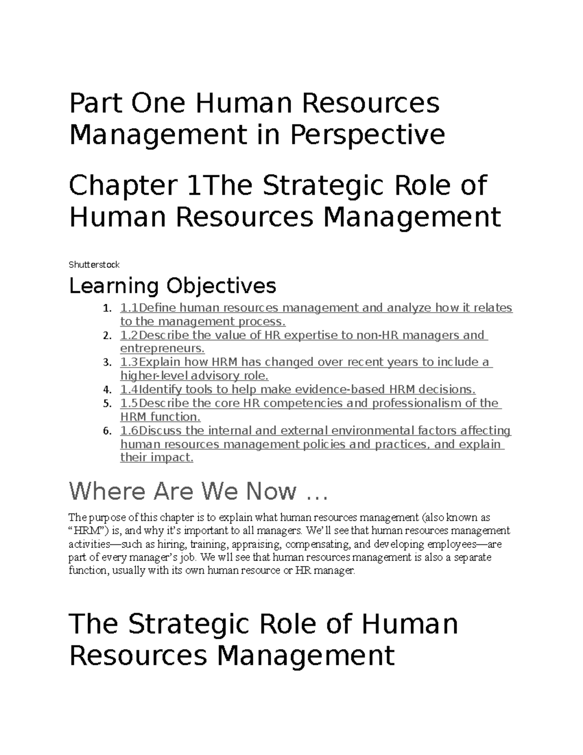 HRM 200 Chapter 1 & 2 - Part One Human Resources Management in ...