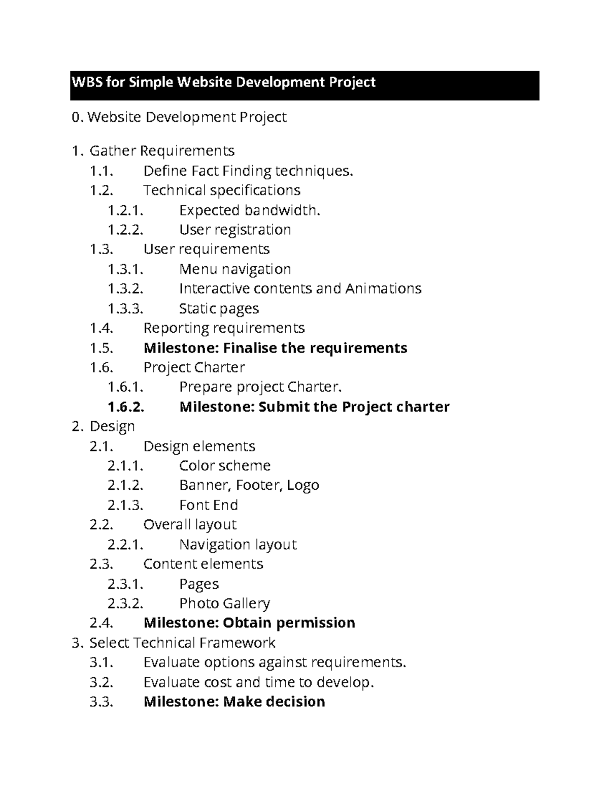 WBS for Simple Website Project - WBS for Simple Website Development ...