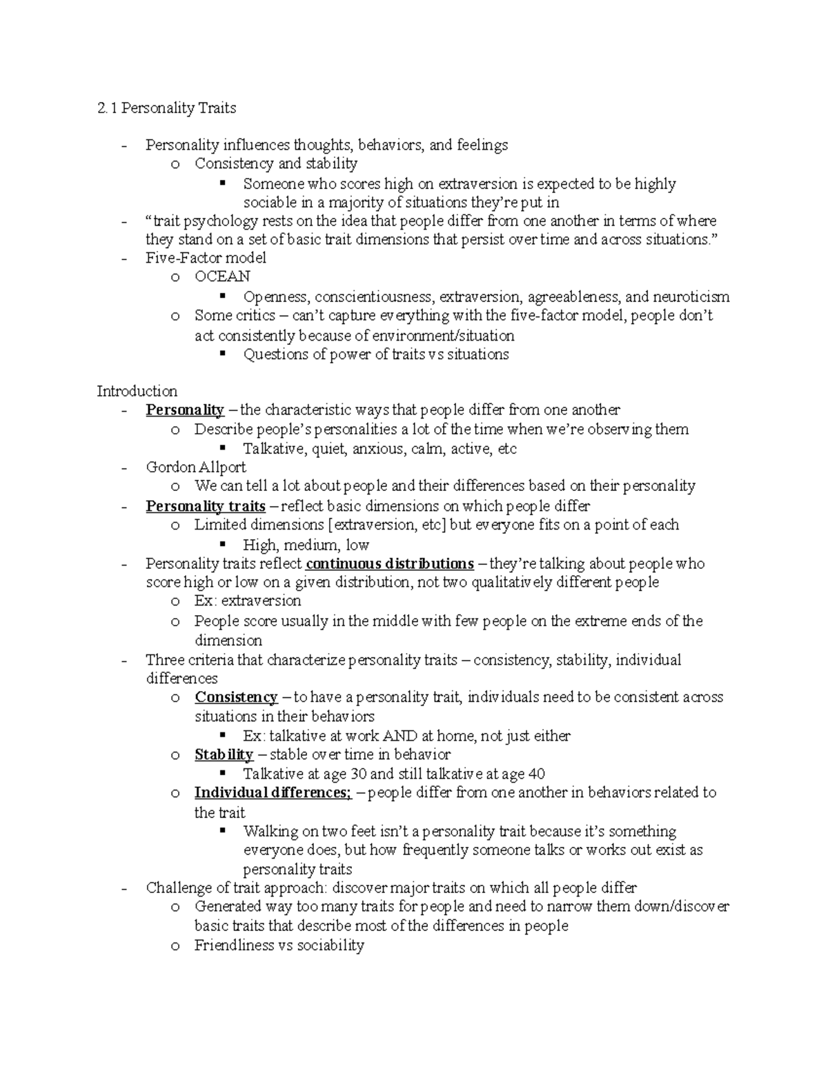 PSY435 Module 2 Readings - 2 Personality Traits - Personality ...