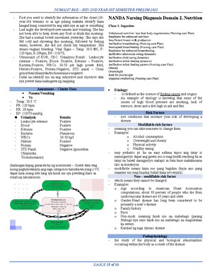 Risk Nursing Diagnosis - NCMA217 RLE – BSN 2ND YEAR 1ST SEMESTER PRELIM ...