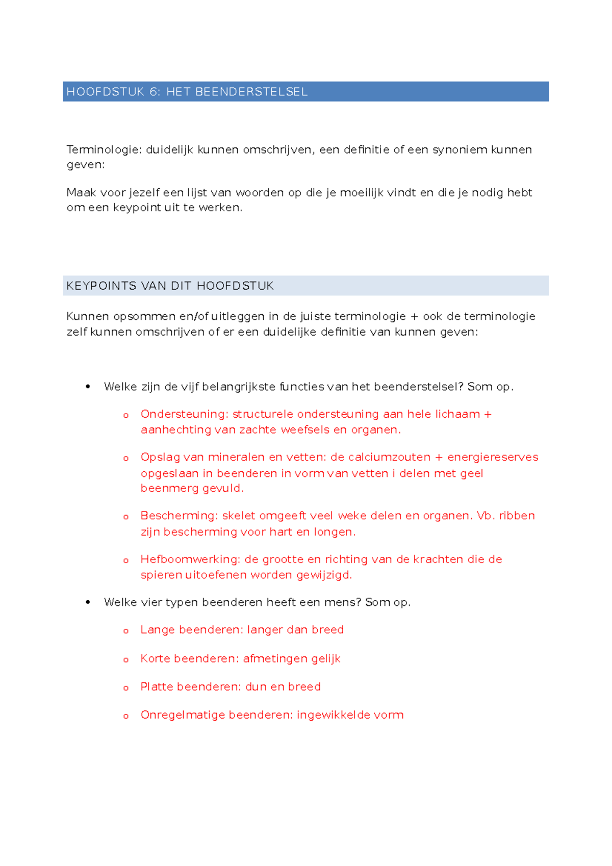H6 Key-points Het beenderstelsel - HOOFDSTUK 6: HET BEENDERSTELSEL ...