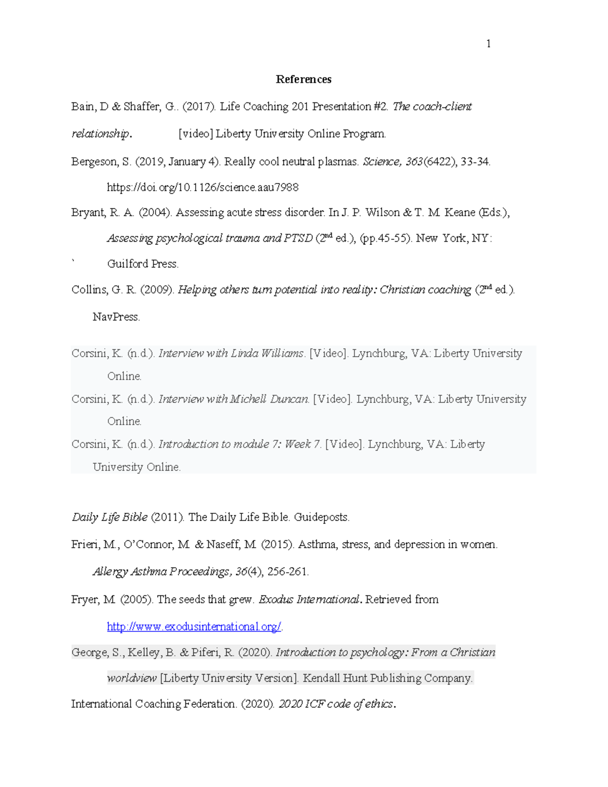 APA Reference Example - 1 References Bain, D & Shaffer, G.. (2017 ...