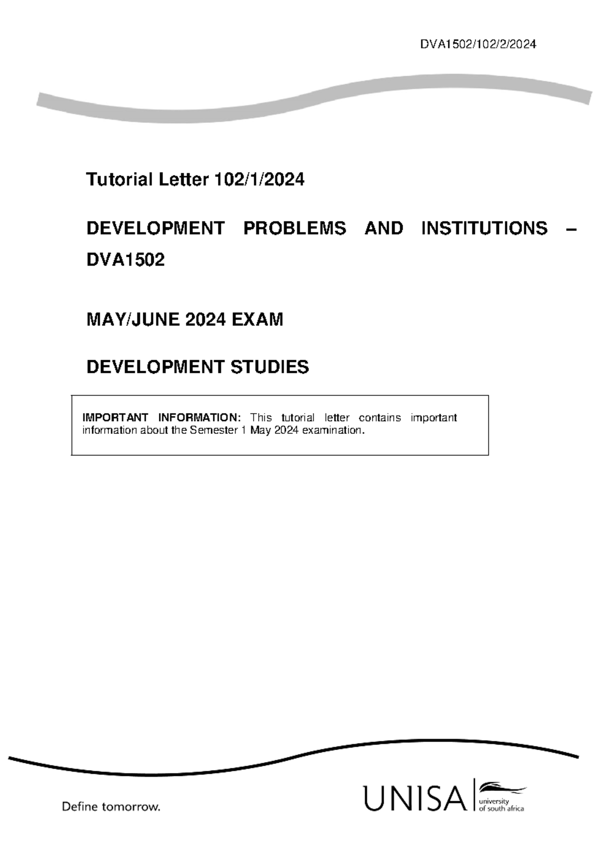 Exam guidelines Tutorial letter - Tutorial Letter 102 / 1 / 2024 ...