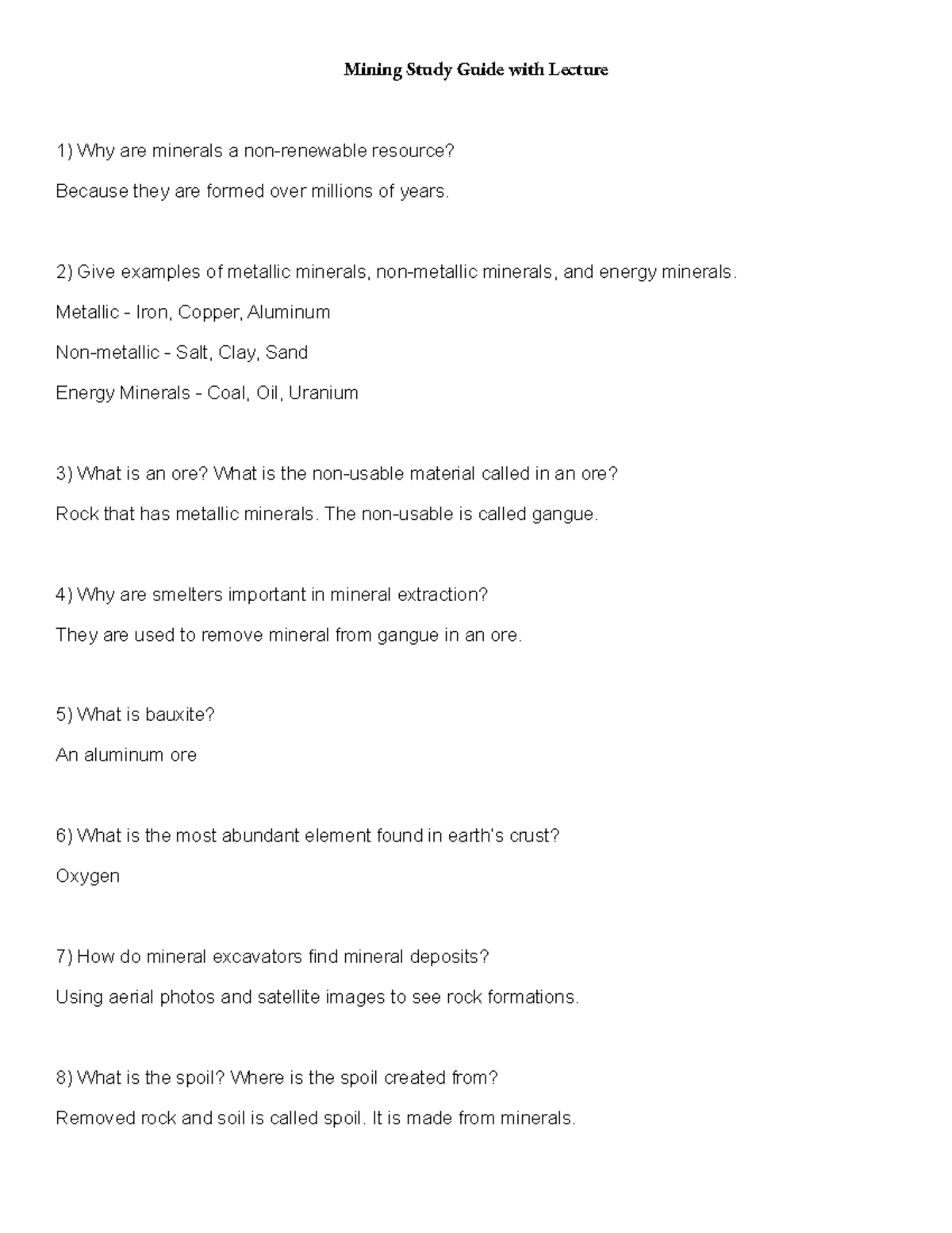 Mining Lecture Guide Worksheet - Mining Study Guide with Lecture Why ...