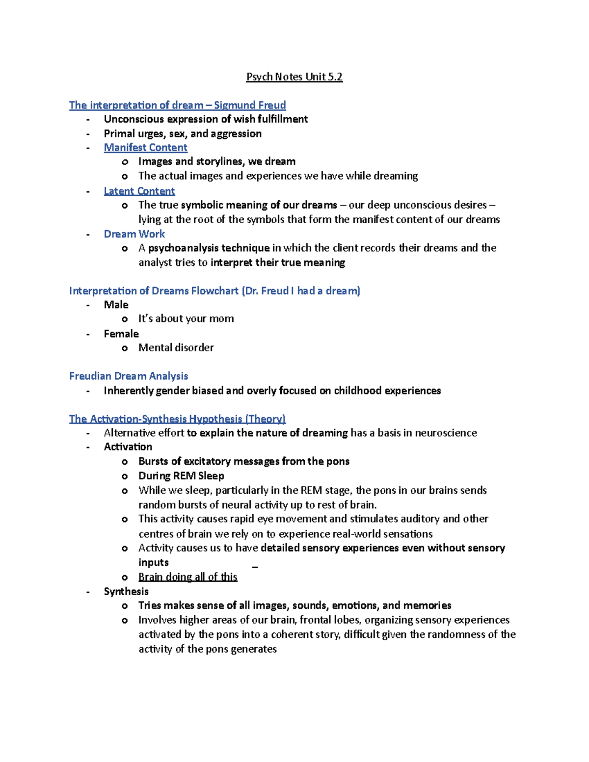 Psych Notes Unit 5 - The interpretation of dream – Sigmund Freud ...