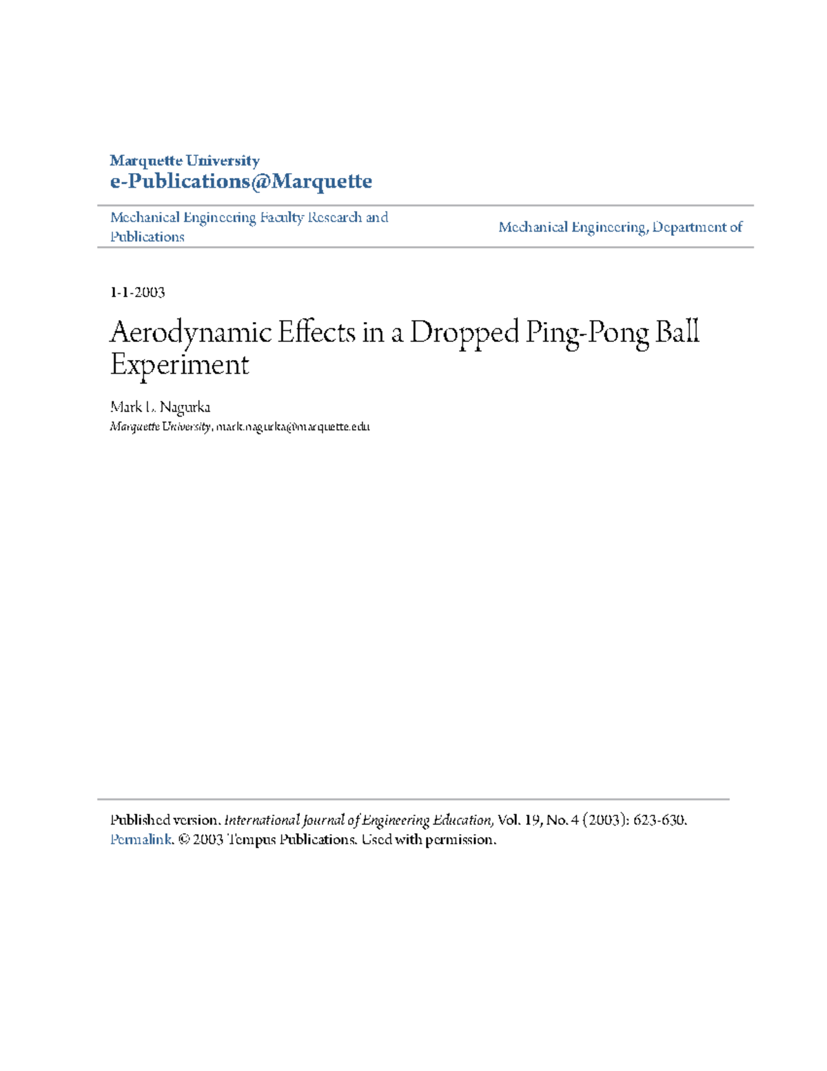 Aerodynamic Effects in a Dropped Ping-Pong Ball Experiment - Marquette ...