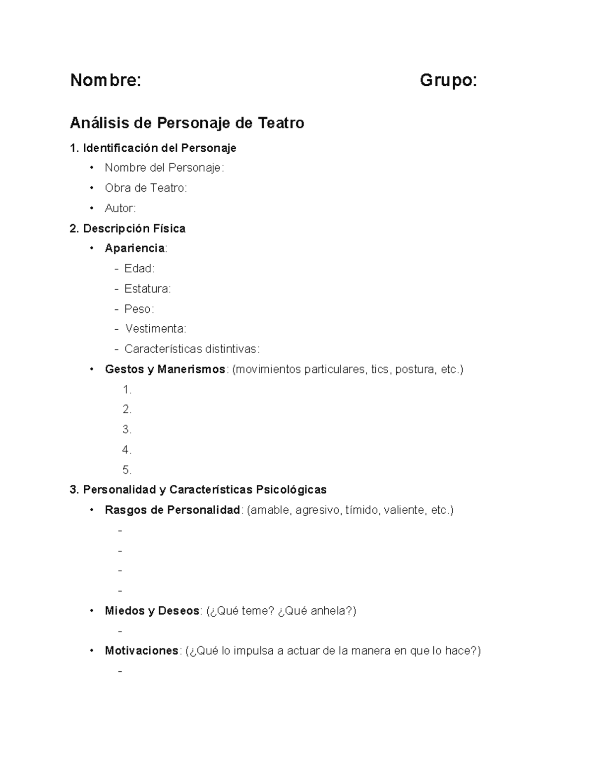 Análisis de Personaje - Nombre: Grupo: Análisis de Personaje de Teatro ...