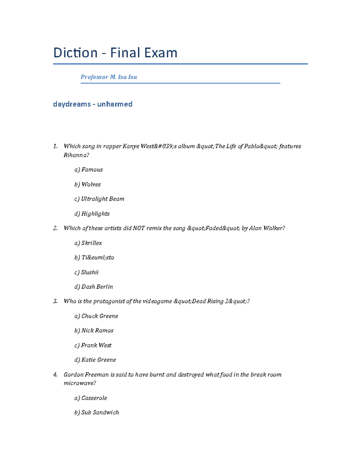 Logic Study - Winter Semester 2018 - Diction - Final Exam Professor M ...