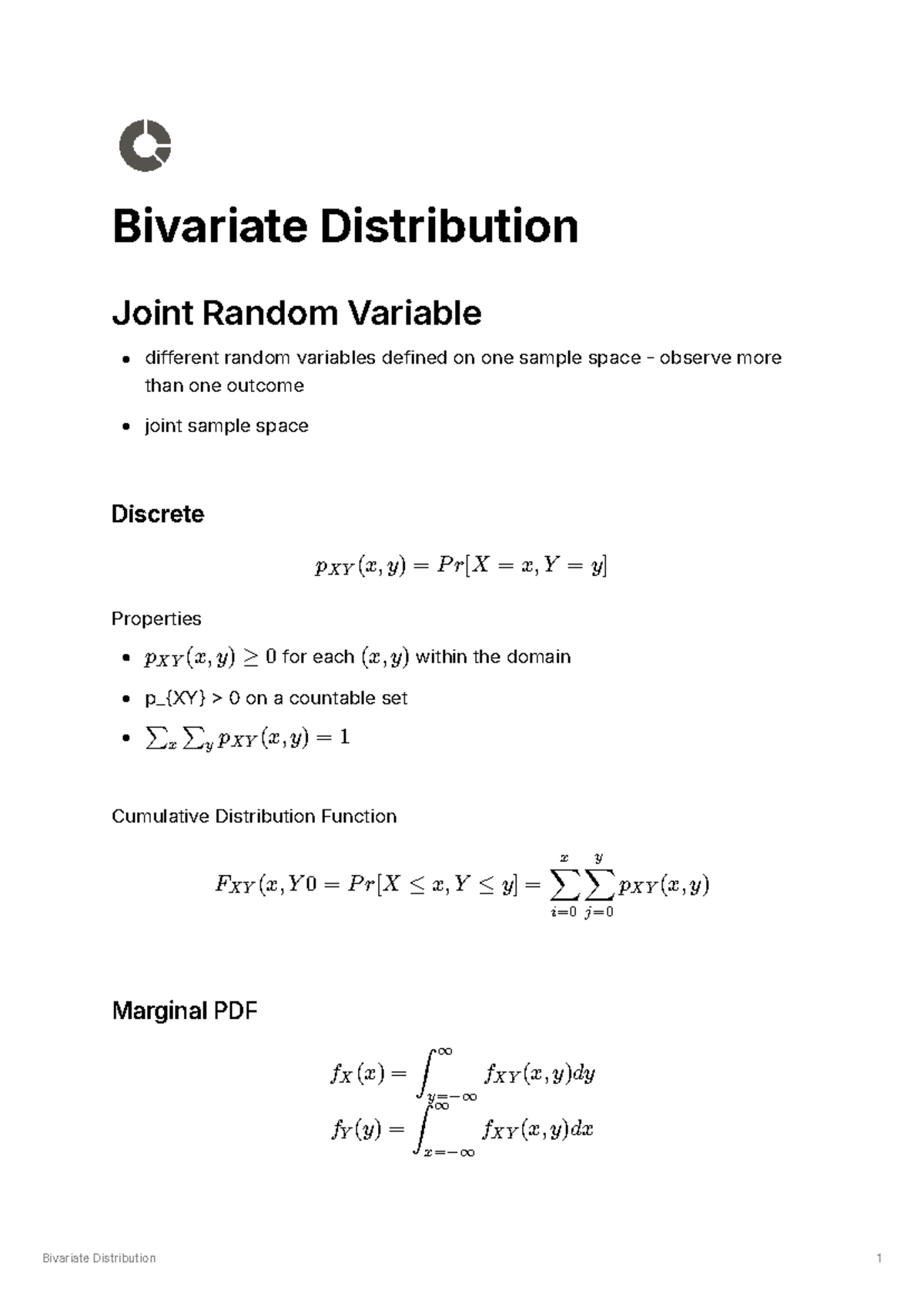 STA2030S Bivariate Distribution - Bivariate Distribution Joint Random Variable different random ...